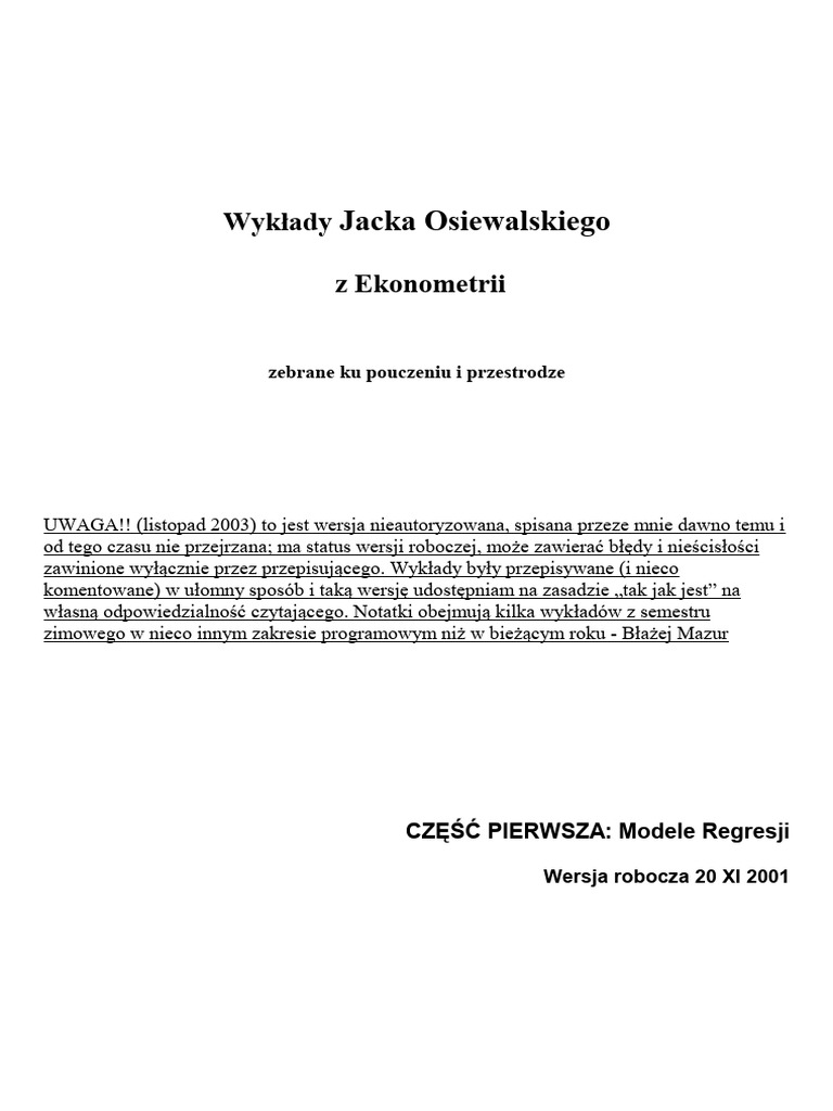 Ekonometria-notatki | PDF