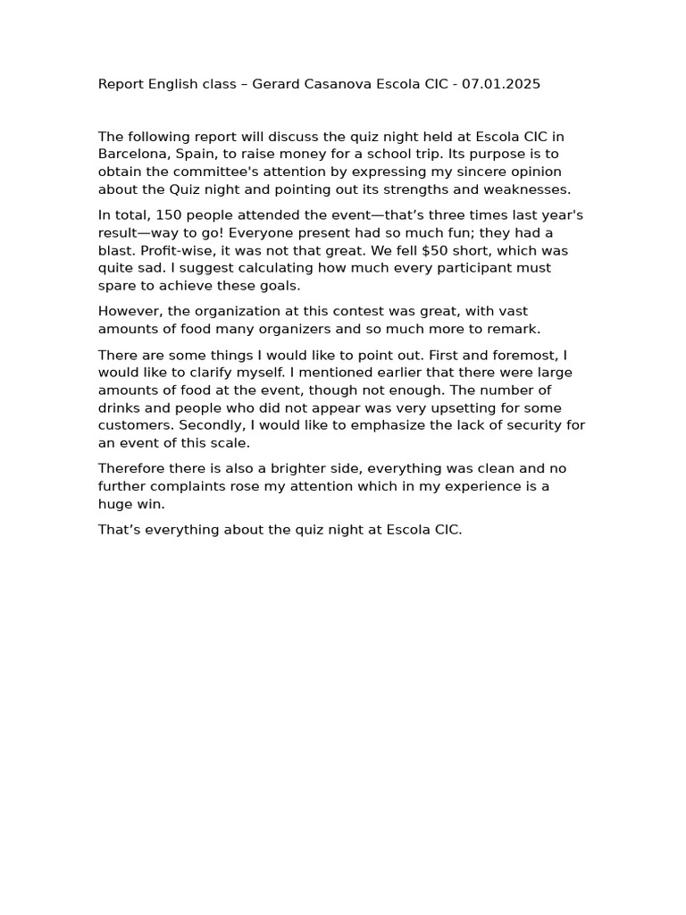 Report English Class | PDF