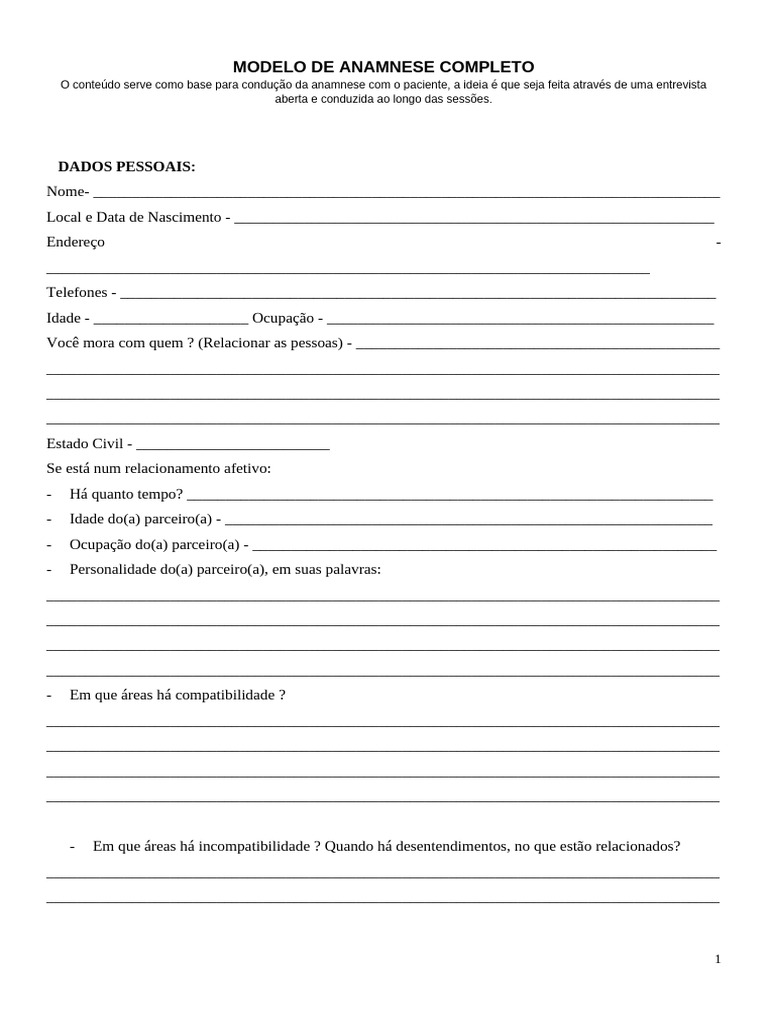 Modelo de Anamnese (1) | PDF | Psiquiatria | Família