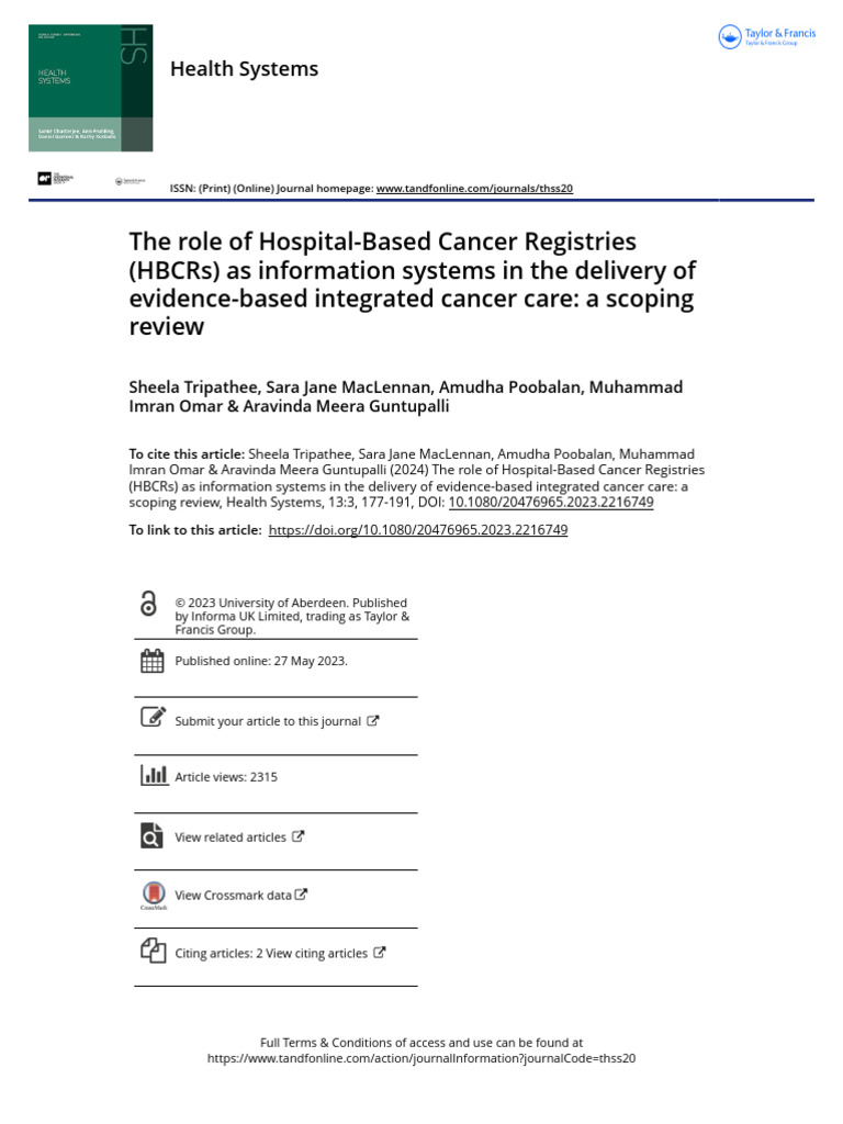 The Role of Hospital-Based Cancer Registries HBCRs As Information ...