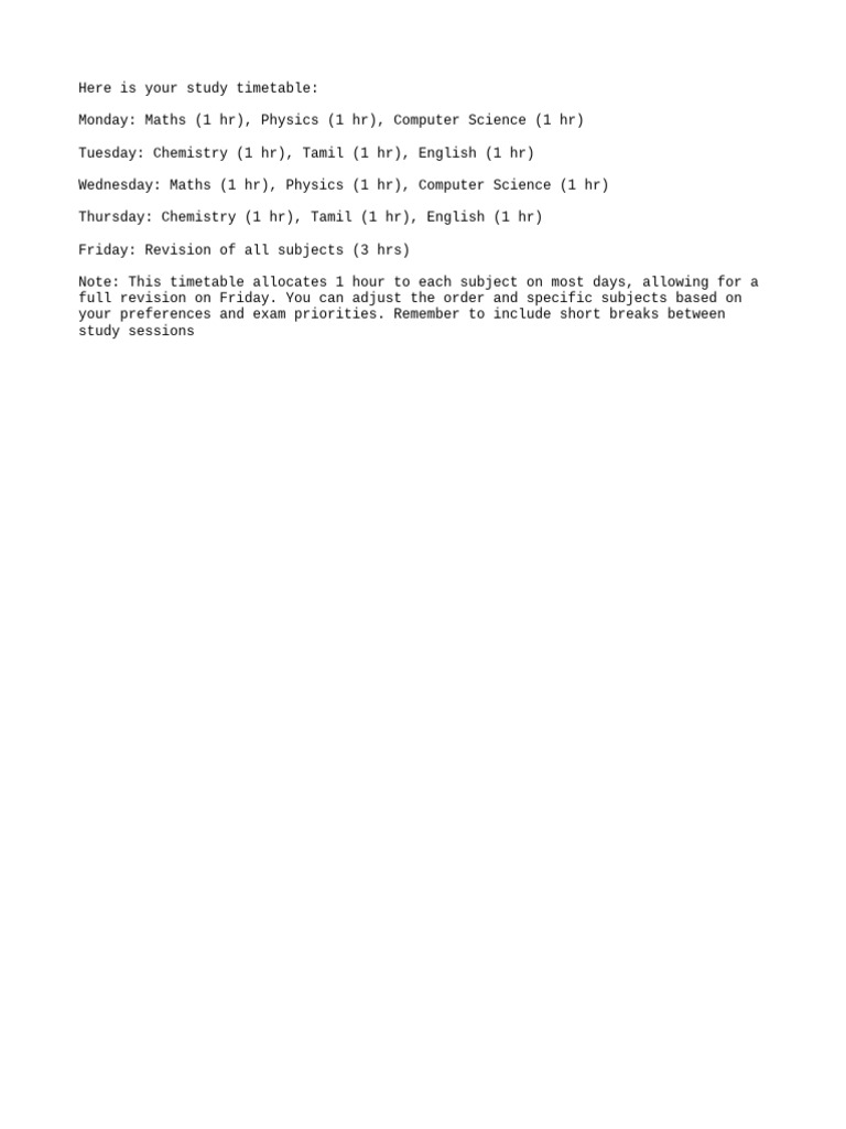 12th Study Timetable | PDF