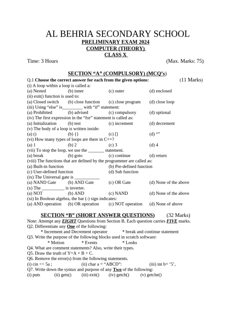 CLASS 10 COMPUTER Behria | PDF | Control Flow | Programming Paradigms
