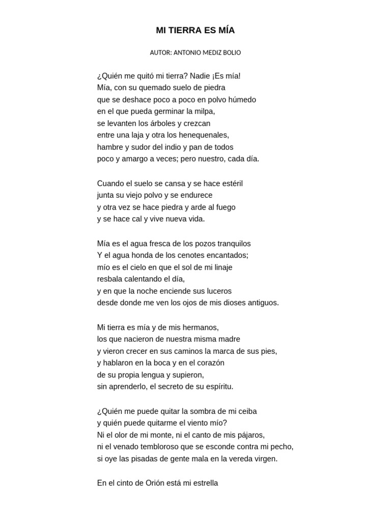 Mi tierra es mía: Poema de Mediz Bolio | PDF