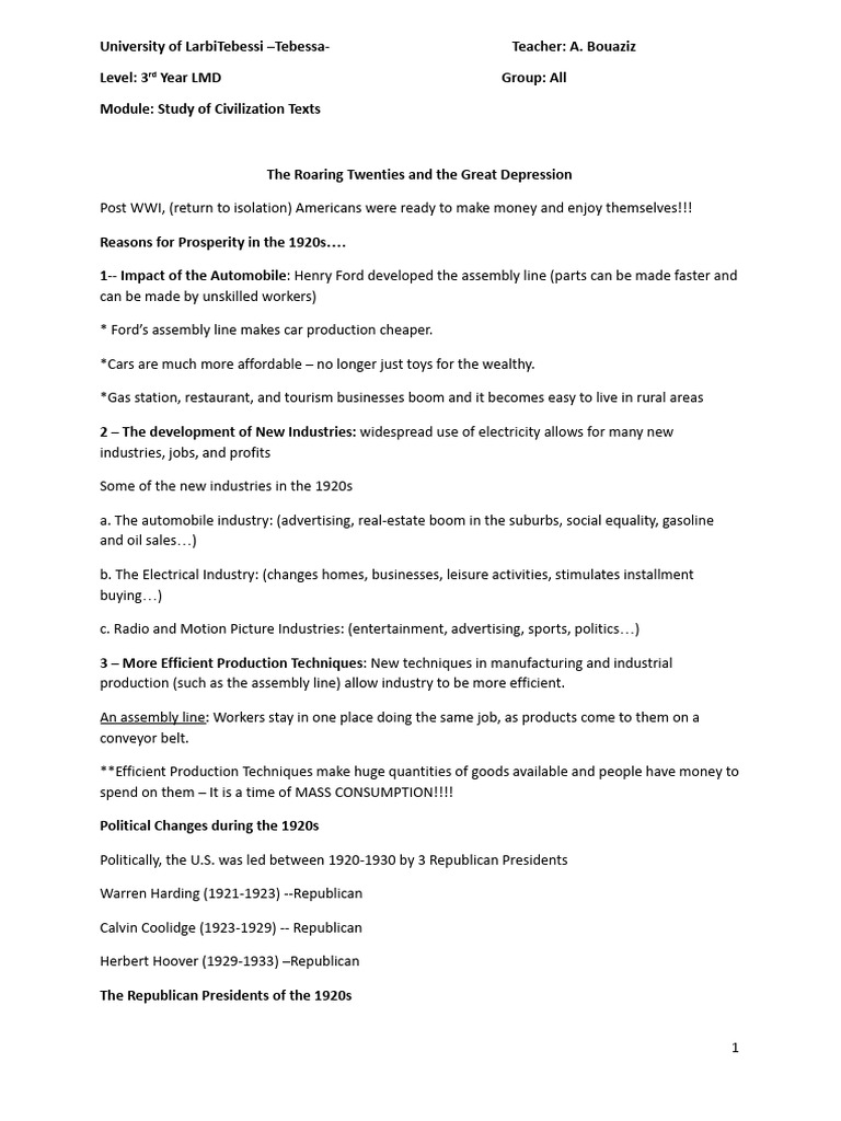 The Roaring Twenties: Prosperity and Change | PDF | Prohibition ...