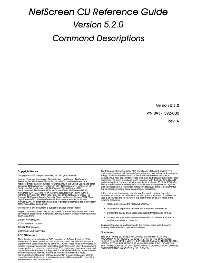 Netscreen CLI | PDF | Superuser | Command Line Interface