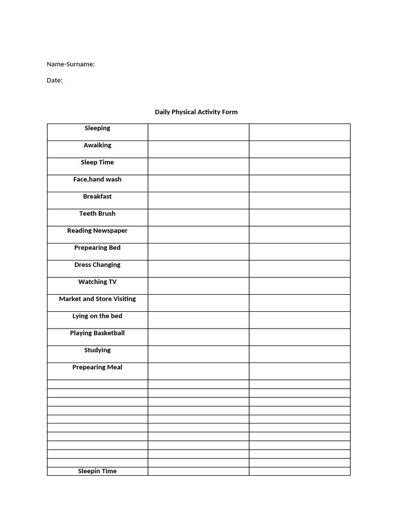Daily Physical Acticity Form | PDF