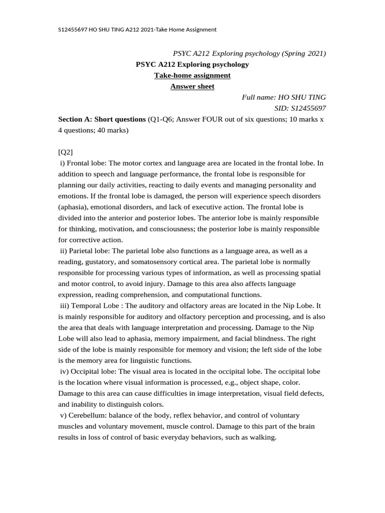 Psychology Take-Home Assignment 2021 | PDF | Identity (Social Science ...