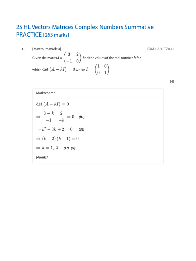 Matrix Operations and Eigenvalues Practice | PDF | Eigenvalues And ...