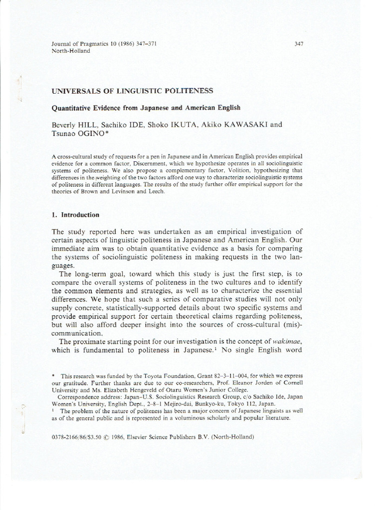 1986a Universals of Linguistic Politeness | PDF