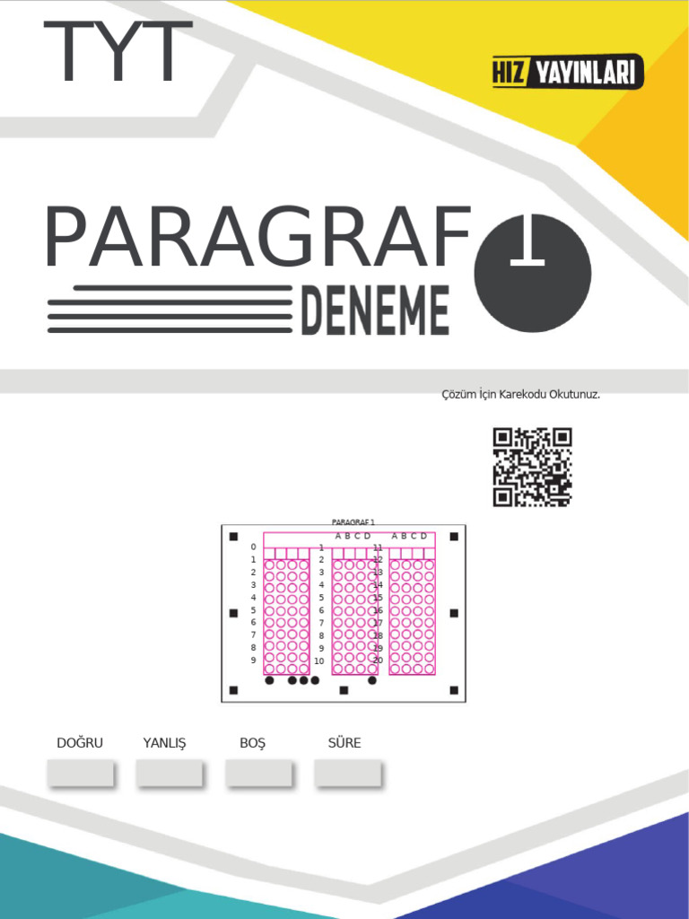 Hiz Yayinlari Tyt -Ayt Paragraf Denemeleri̇ Sb 2022 | PDF