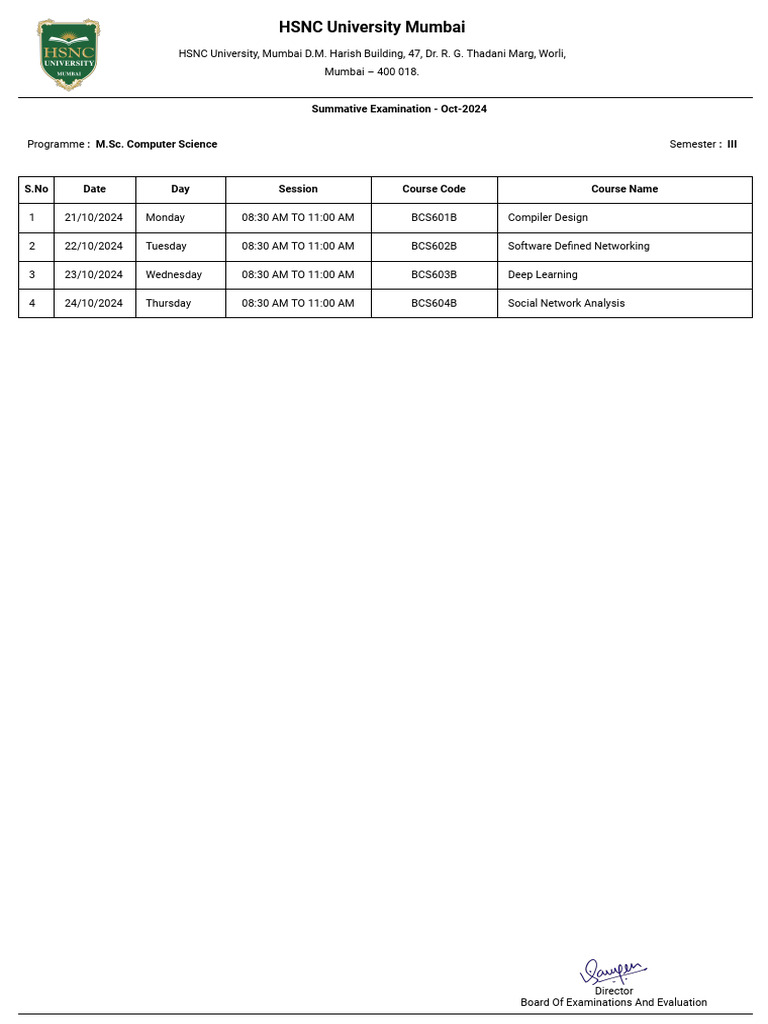 timetable-M.Sc. Computer Science-Sem-3-Oct-2024 | PDF