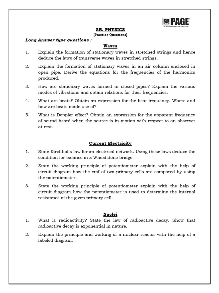 SR. Physics Practice Questions | PDF | Radioactive Decay | Electromagnetic Radiation