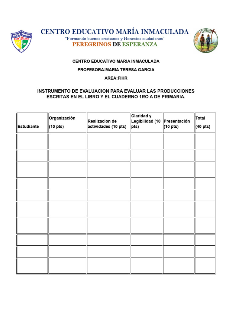 Instrumento de Evaluacion 1ro A | PDF