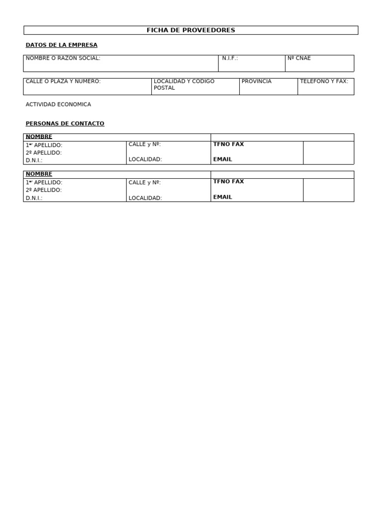 Ficha de Proveedores | PDF