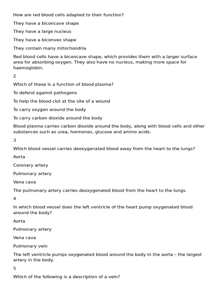 Bio circulatory system mcqs | PDF