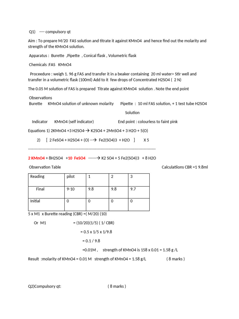Q1. FAS Titration | PDF