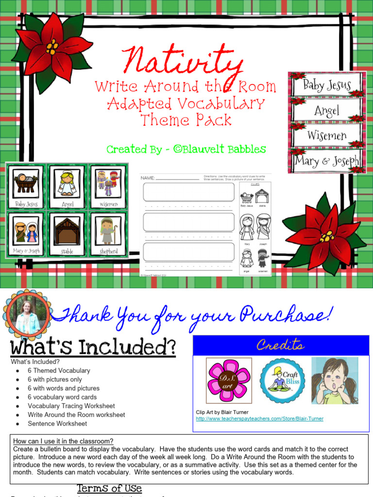 Nativity: Write Around The Room Adapted Vocabulary Theme Pack | PDF