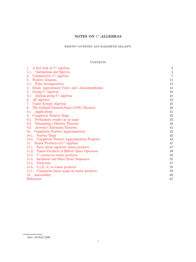 Cstar Notes | PDF | Banach Space | Mathematical Objects
