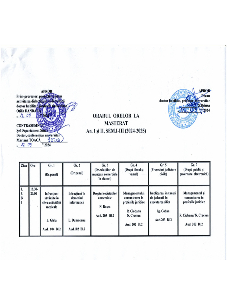 Orar-Master-an-I | PDF