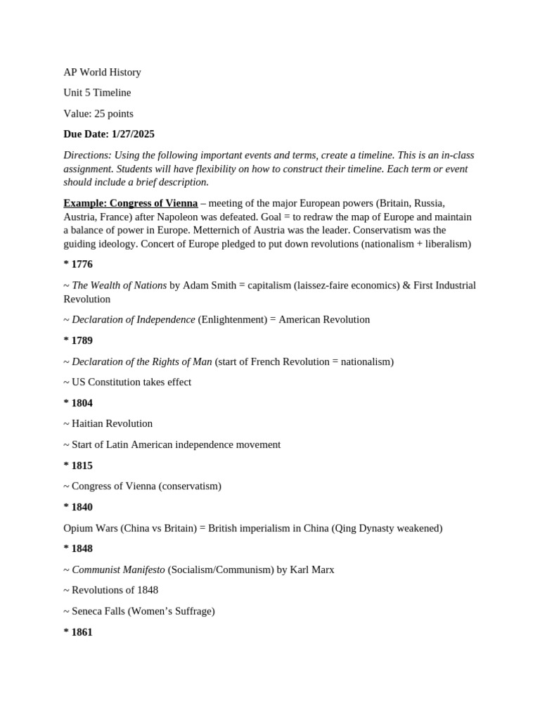 AP World Unit 5 Timeline | PDF