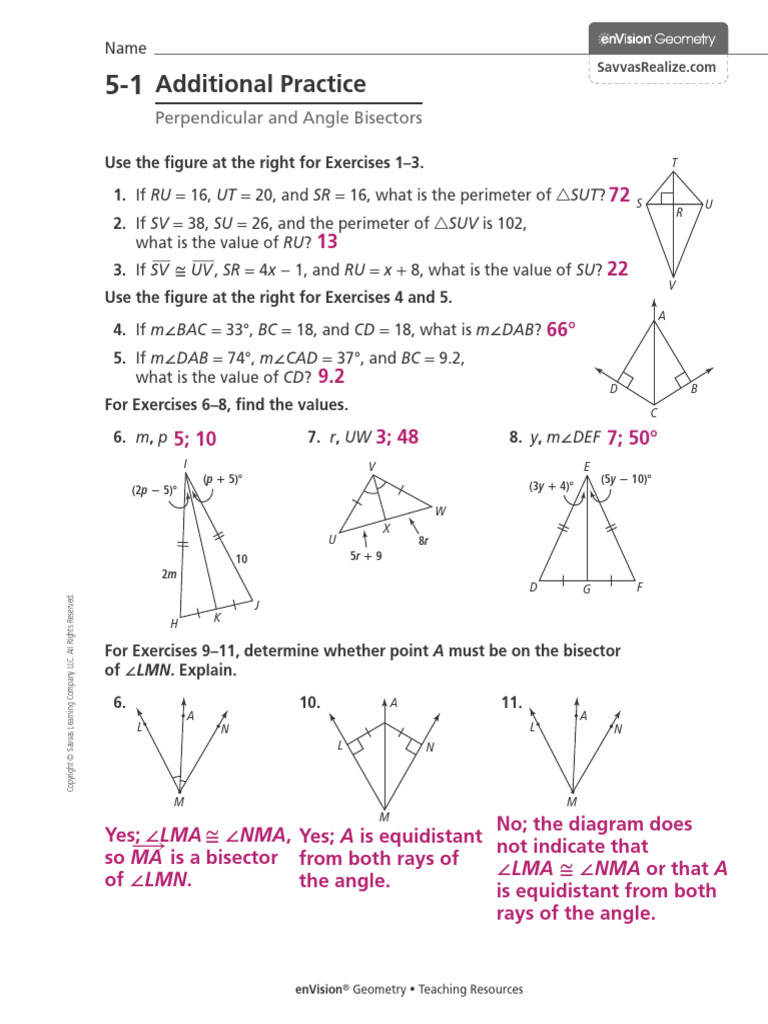 Answer Key - 5-1 - Additional Practice | PDF | Geometry | Euclid