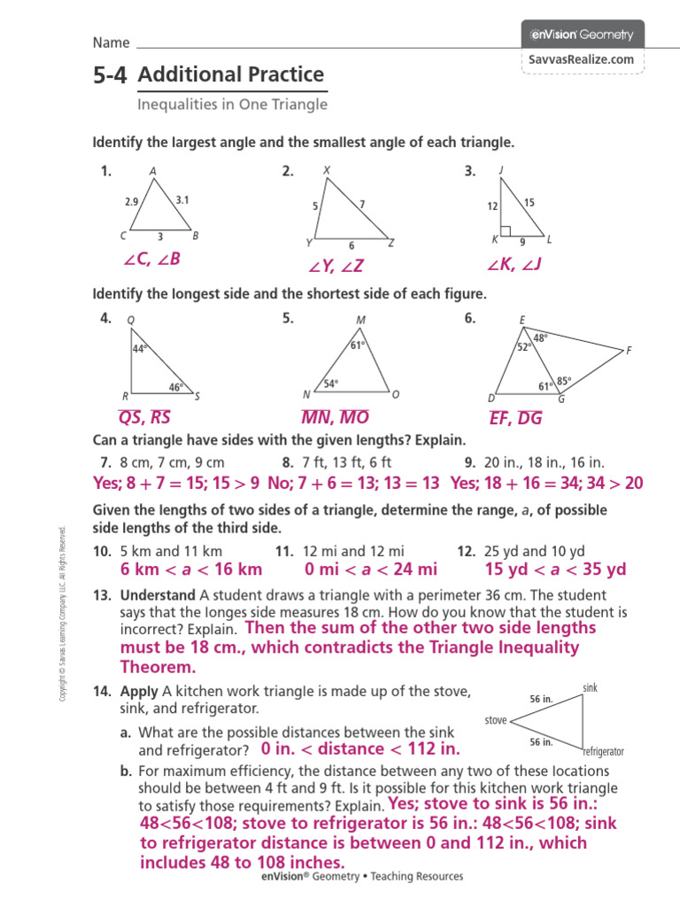 Answer Key - 5-4 - Additional Practice | PDF | Elementary Geometry ...