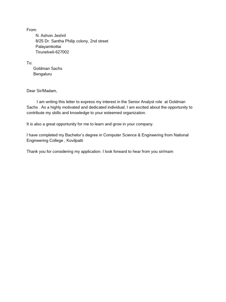 GS Cover Letter | PDF