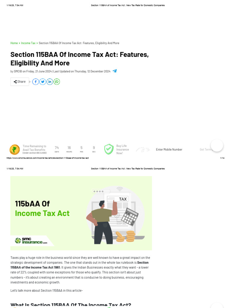 Section 115BAA of Income Tax Act - New Tax Rate For Domestic Companies ...