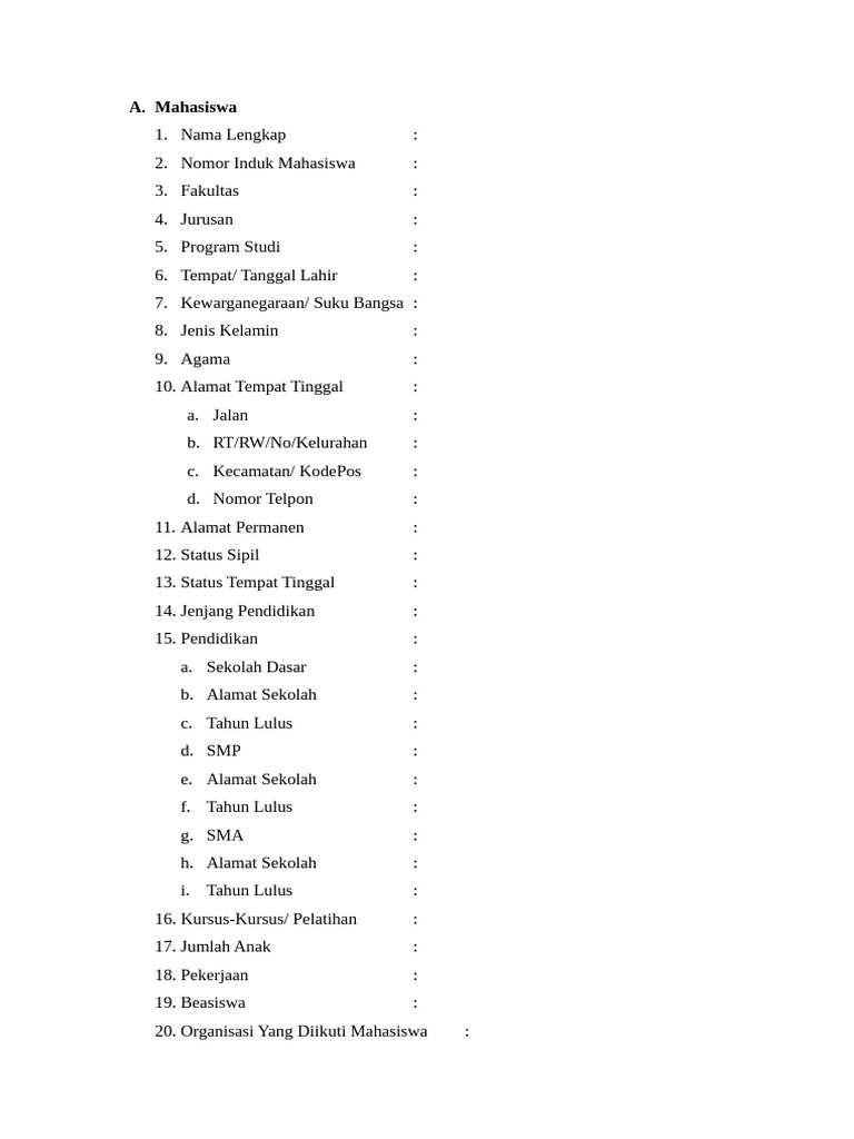 Data Diri Mahasiswa | PDF
