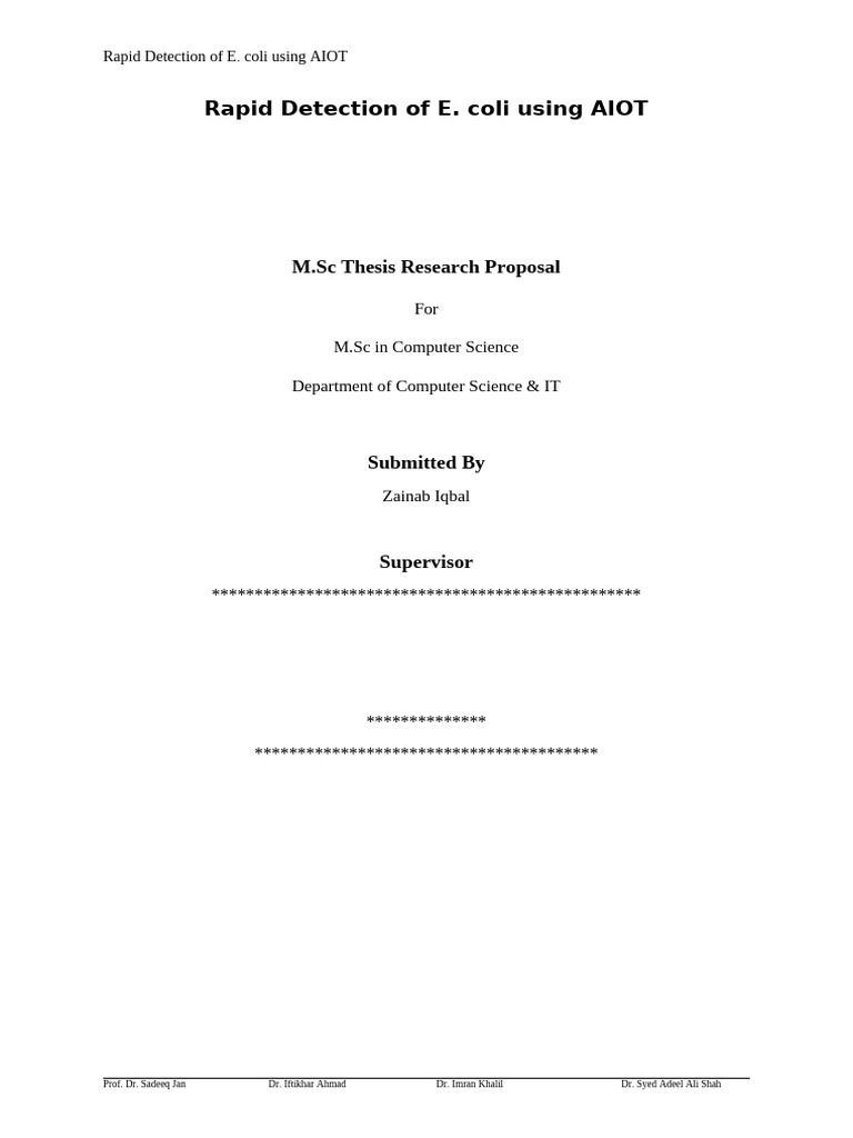 Zainab Iqbal Research Proposal-1 | PDF | Drinking Water | Bacteria