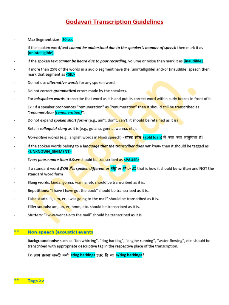 Godavari Transcription Guidelines (1) | PDF | Word | Language Mechanics