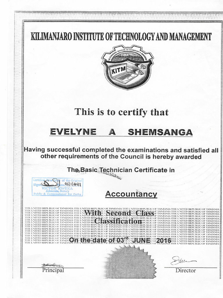Evelyne Shemsanga - Basic Technician Certificate in Accountancy | PDF