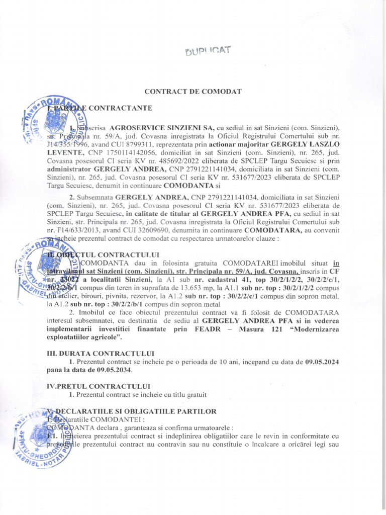 Contract Comodat 2024 | PDF