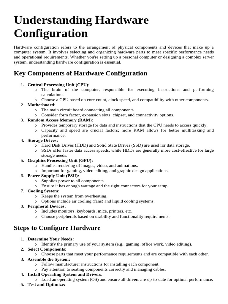 Essential Guide to Hardware Configuration | PDF | Computer Hardware | Computer Data Storage