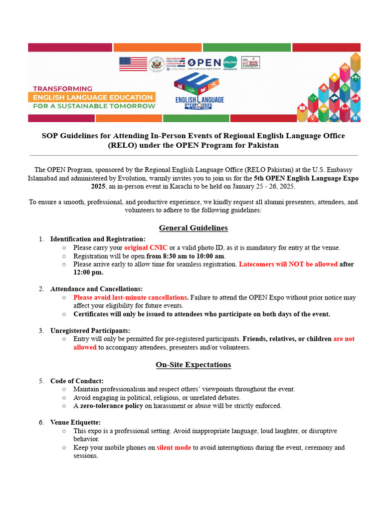 SOP Guidelines - For The Inperson Events of RELO Pakistan - Under OPEN ...
