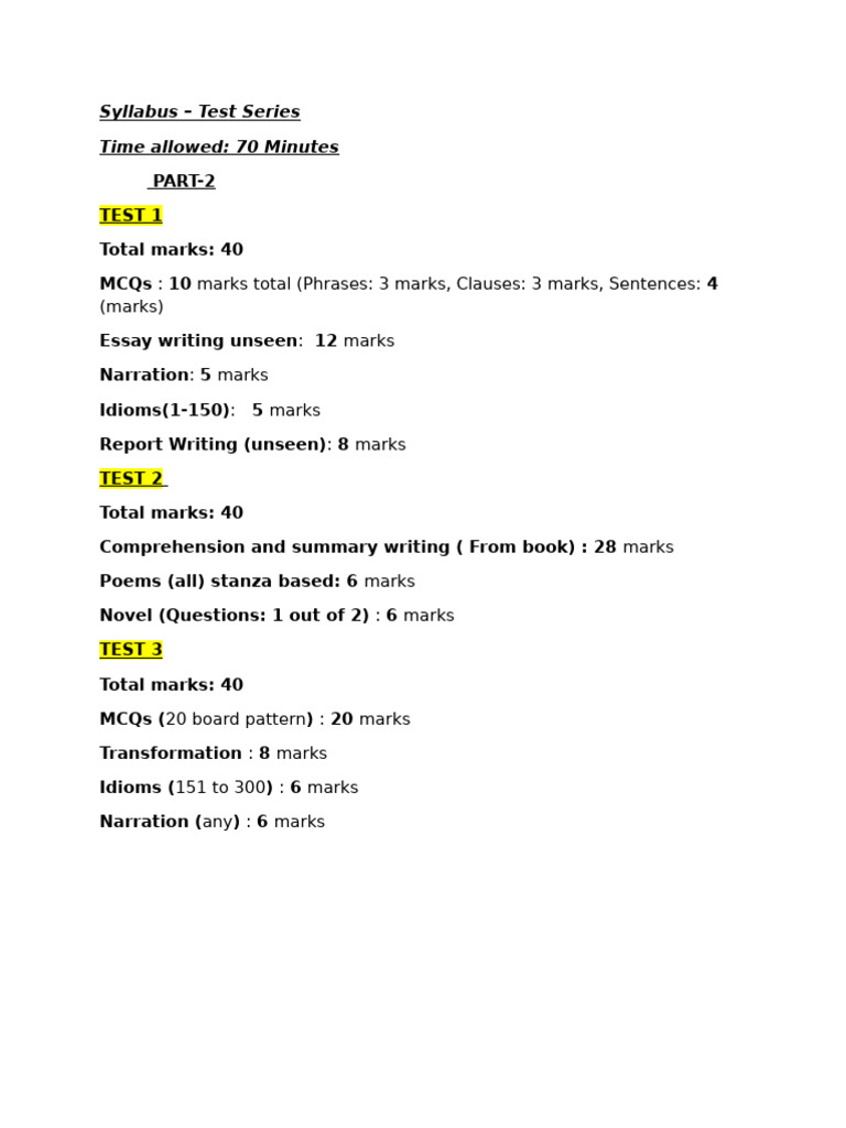Syllabus English Test Series Part-II | PDF Syllabus English Test Series Part-II | PDF