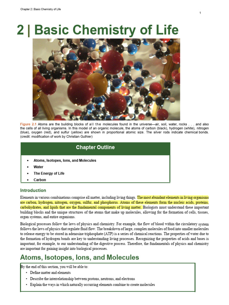 College Biology Chapter 2 Basic Chemistry of Life | PDF | Chemical Elements | Atomic Nucleus