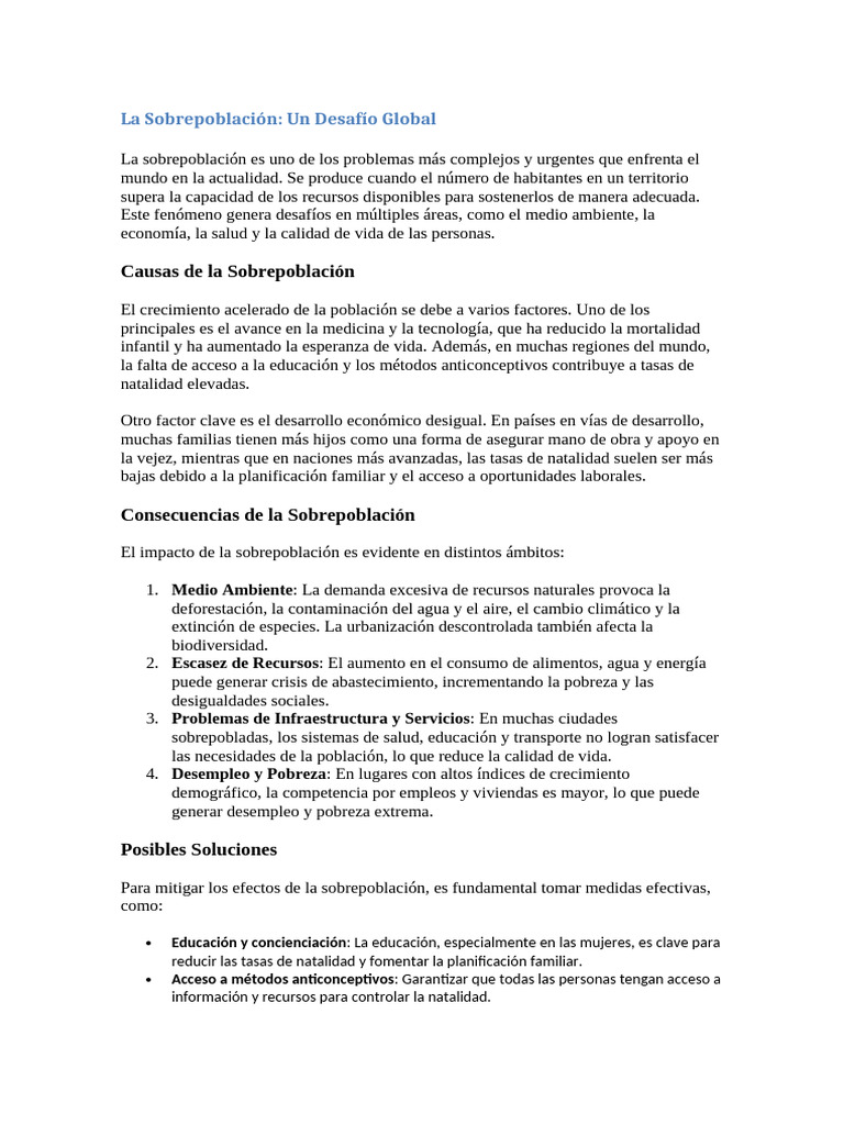 Sobrepoblación: Causas y Consecuencias | PDF | Sobrepoblación humana ...