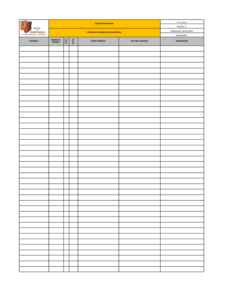 Fmt 1- Entrega Material en Obra | PDF