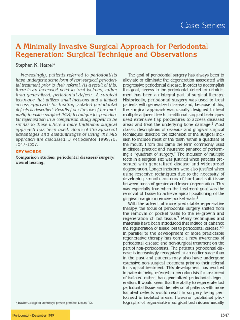 A Minimally Invasive Surgical Approach For Periodontal Regene | PDF ...