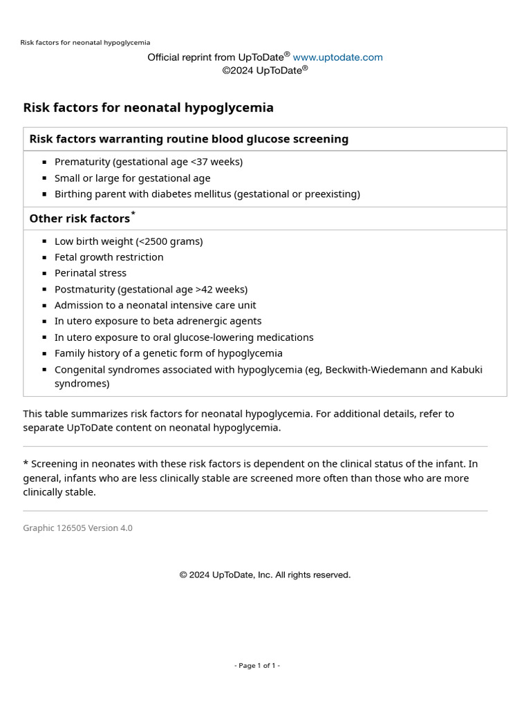 Risk Factors For Neonatal Hypoglycemia | PDF