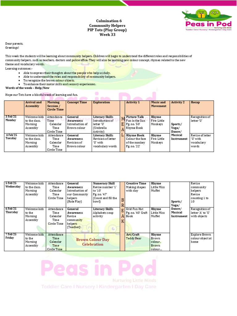 PIP Tots Planner Week 33 | PDF | Reading (Process) | Human Communication