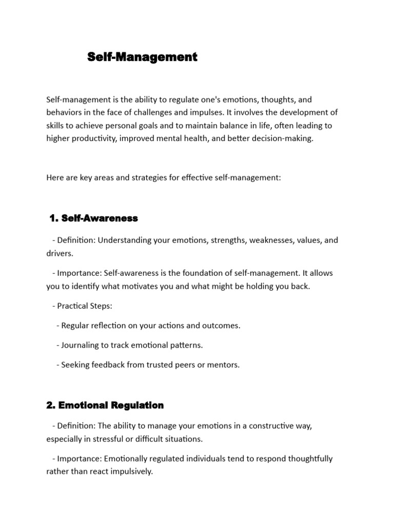 self-management 1 | PDF | Disciplines | Motivational