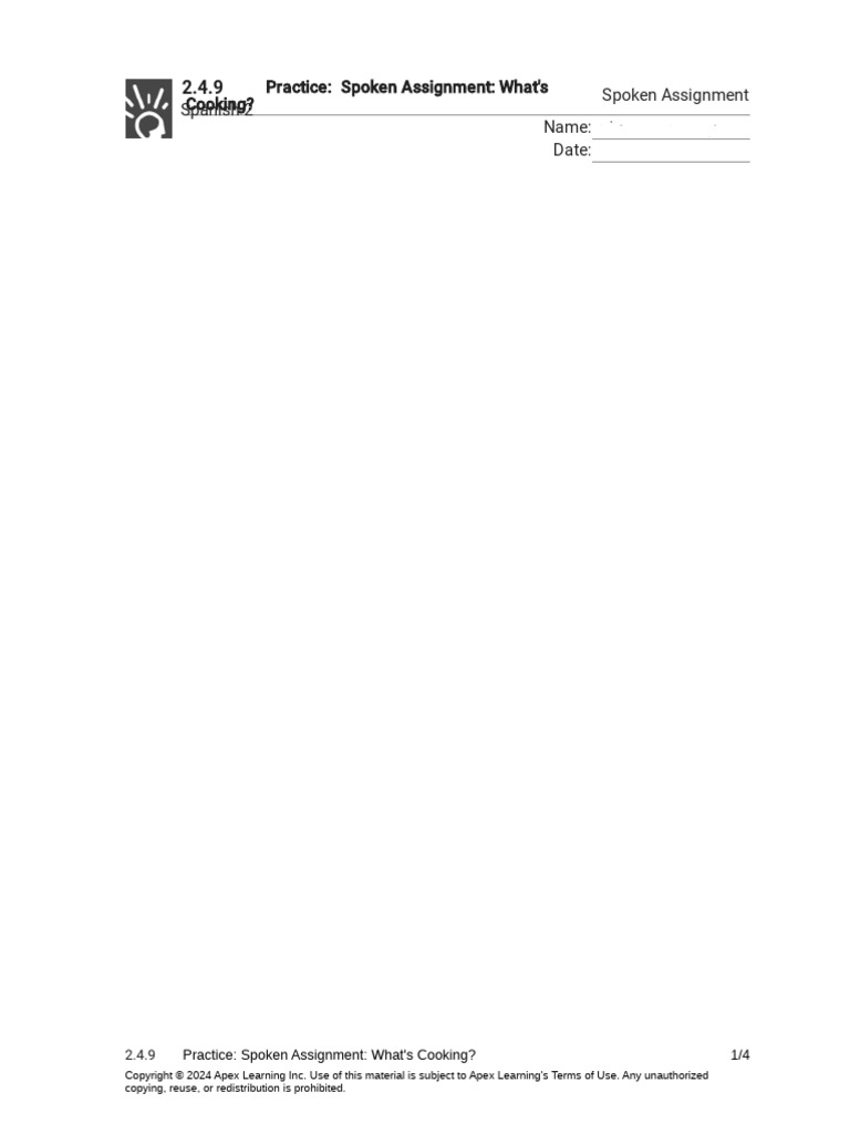 2 4 9 Practice Spoken Assignment What S Cooking Spoken Assignment | PDF