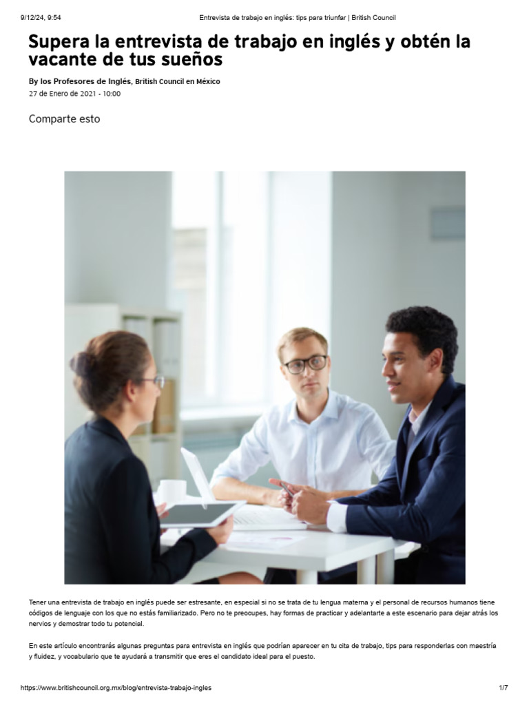 Entrevista de Trabajo en Inglés - Tips para Triunfar - British Council ...