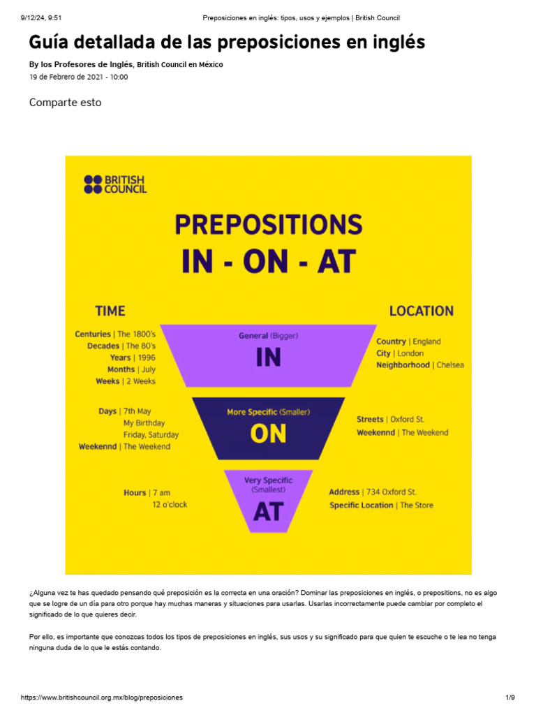 Preposiciones en Inglés - Tipos, Usos y Ejemplos - British Council ...