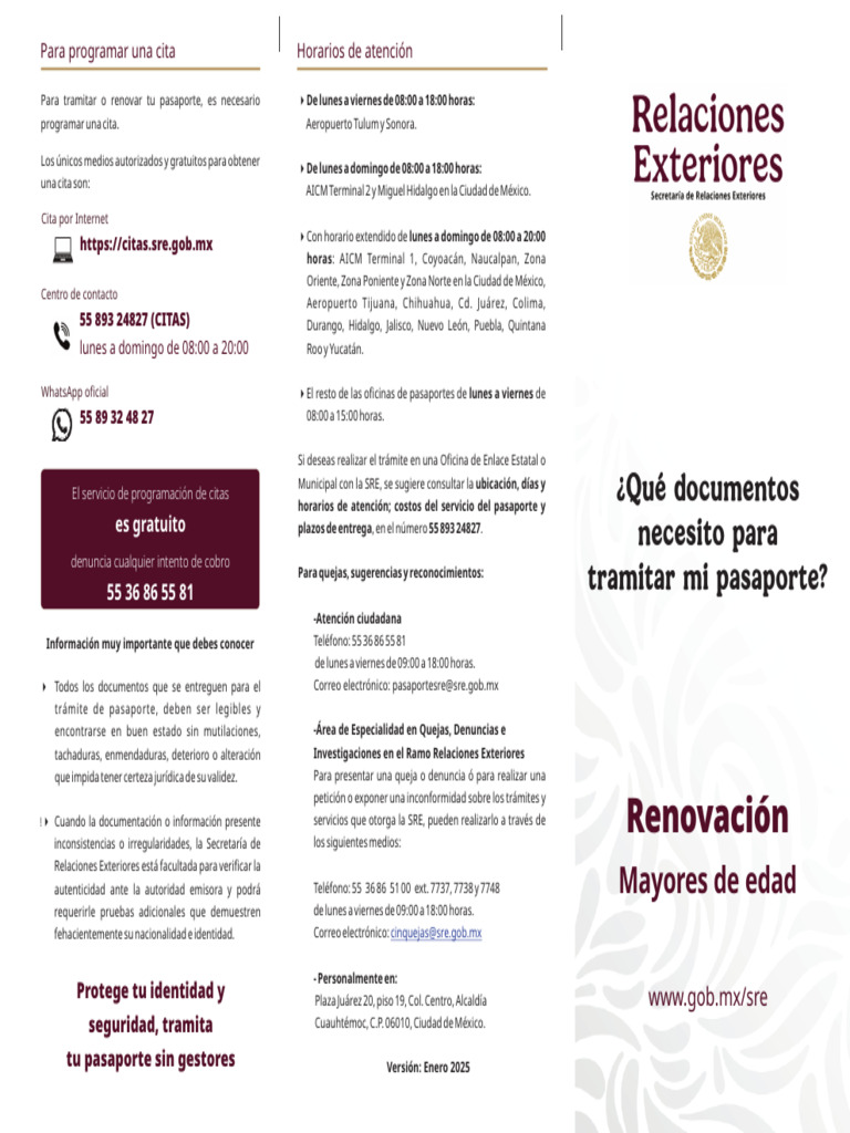 Citas Gratuitas para Pasaporte SRE | PDF | México