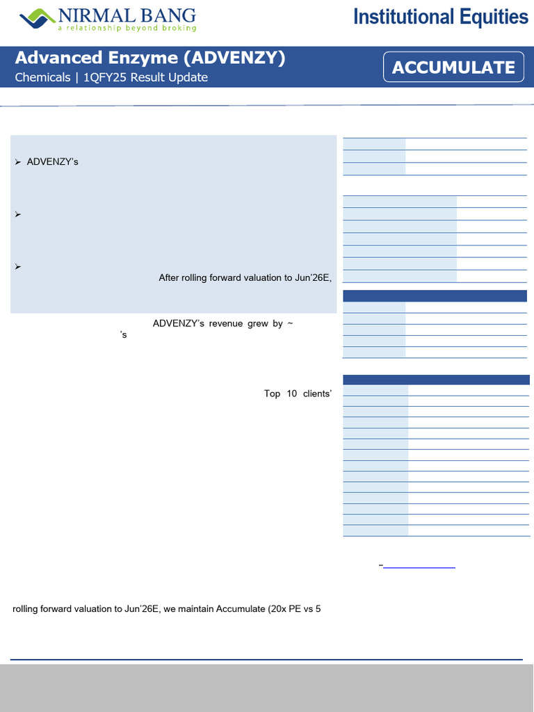 Advanced Enzyme 1QFY25 Result Analysis | PDF | Equity (Finance) | Business Economics