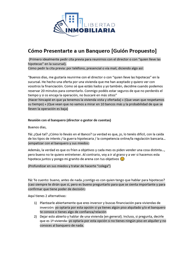 5.21. Cómo Presentarte A Un Banquero - Guión Propuesto | PDF | Bancos ...