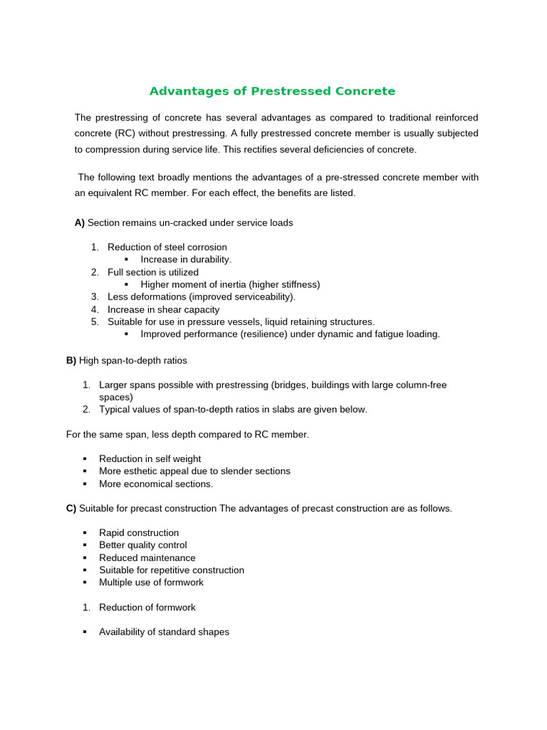 Advantages of Pree-Stress | PDF | Prestressed Concrete | Concrete
